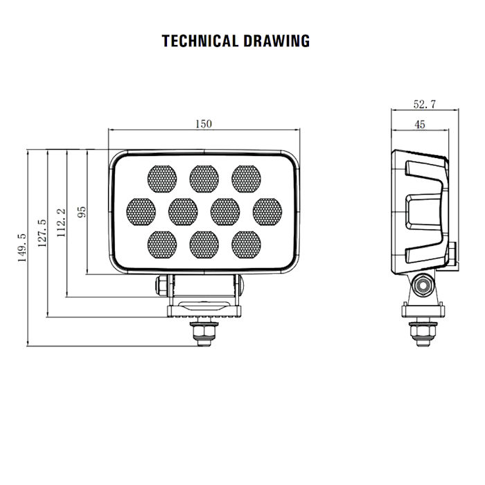 0-421-17 | Durite 12V-24V 5.9in 100W LED Rectangle Work Lamp