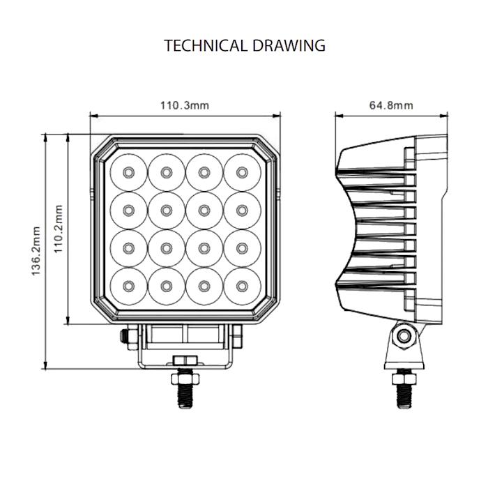 0-421-22 | Durite 12V-24V Square 16 x 3W LED Work Lamp