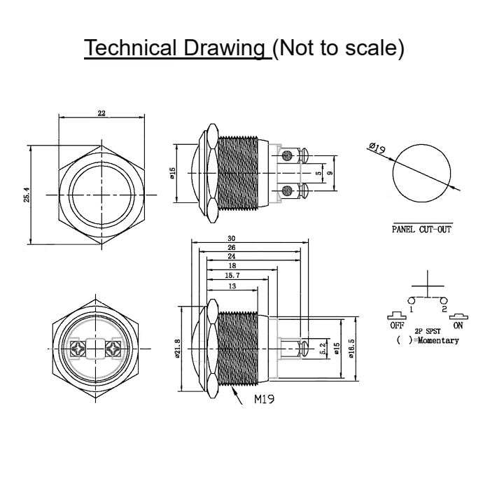 0-485-03 | Durite 5A Push Switch, Single-pole Momentary Make