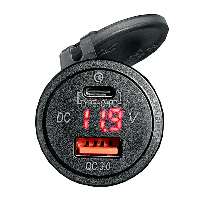 0-534-15 | Durite 12V-24V Fast Charge USB Socket - Voltmeter