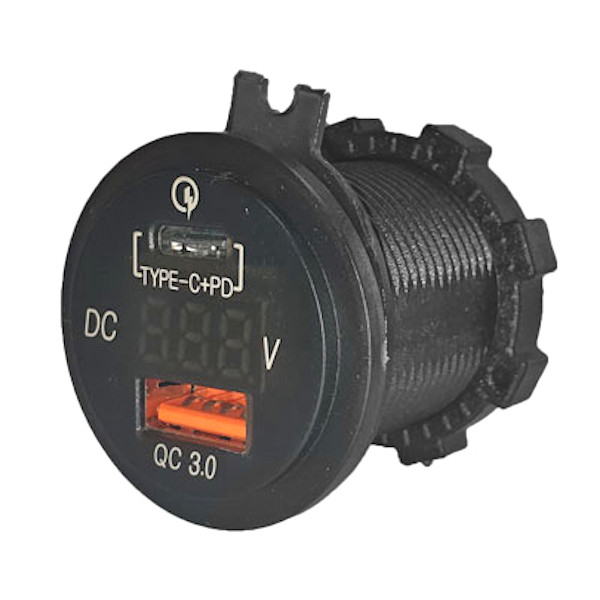0-534-15 | Durite 12V-24V Fast Charge USB Socket - Voltmeter
