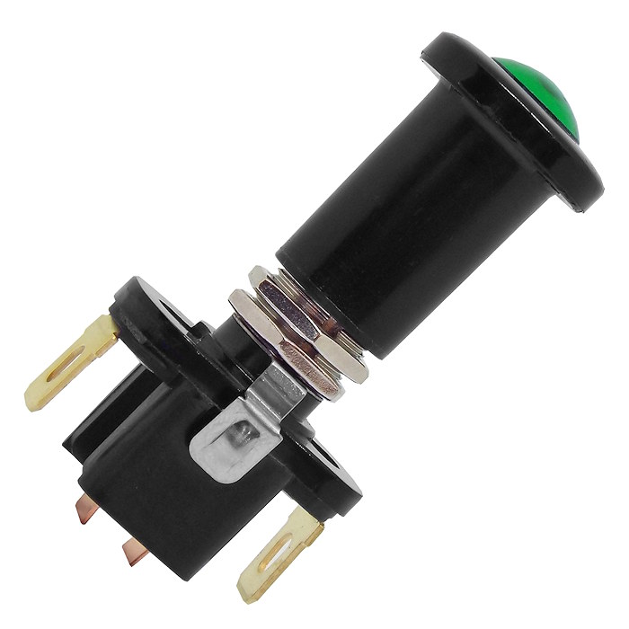0-597-14 | 12V 10A Green Illuminated On-Off Push-Pull Switch