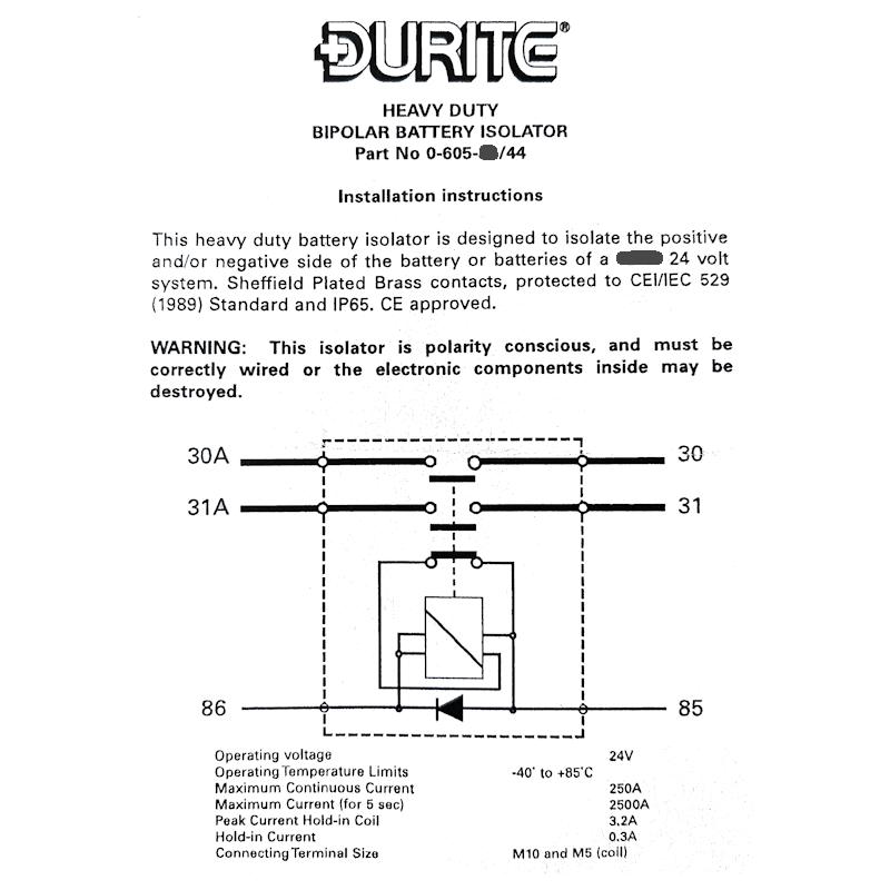 0-605-44 | Durite 24V Remote Switch DP Battery Isolator 250A