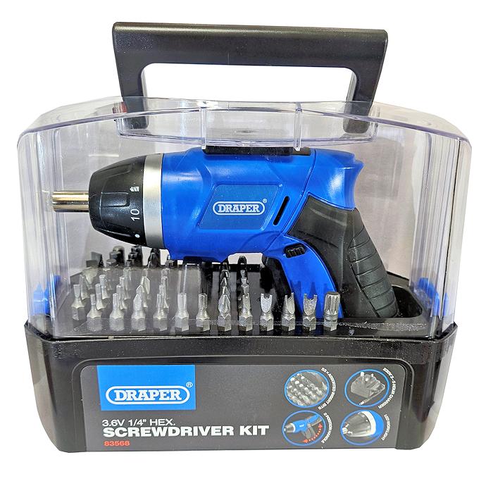 83568 | Draper Tools 3.6V Cordless Li-ion Screwdriver Kit