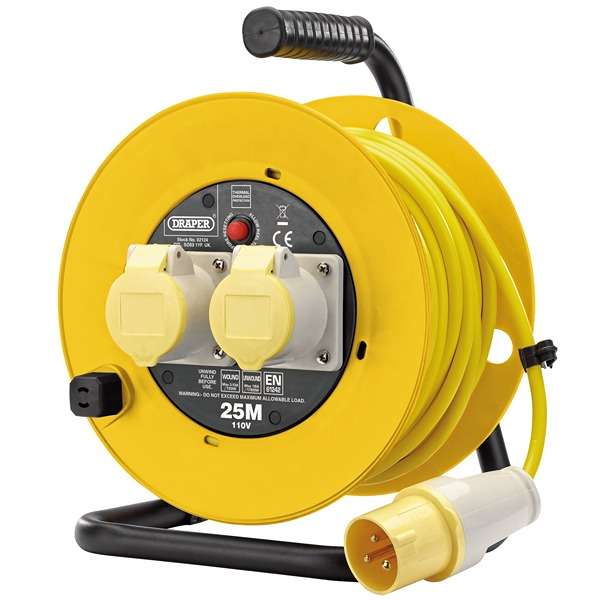 02124 | Draper Tools 110V Twin Extension Cable Reel 25m