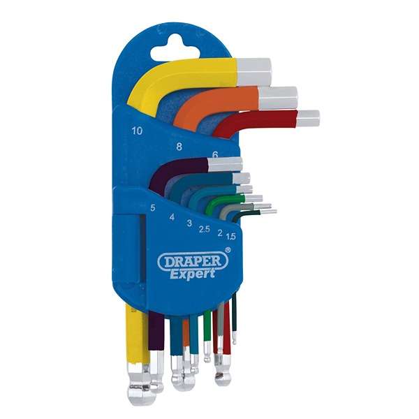 04912 | Draper Expert Metric Short Arm Ball End Hex Key Set Colour Coded (9 Piece)