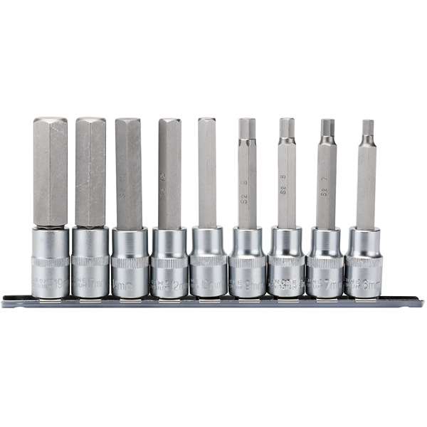 16308 Long Metric Hex. Socket Bit Set 1/2" 100mm 9 Piece