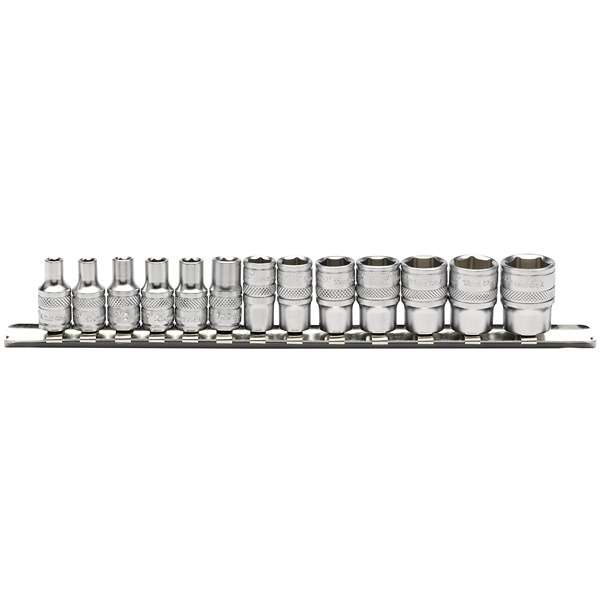 16487 Metric Socket Set on a Metal Rail 1/4" 13 Piece