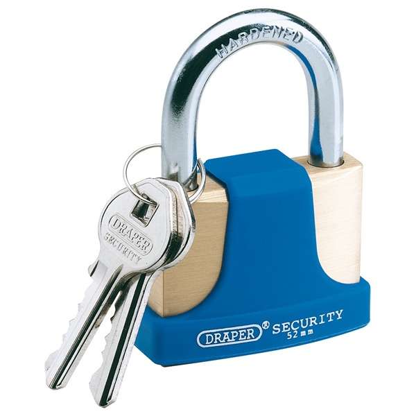 Draper Tools 64166 Solid Brass Padlock and 2 Keys with 52mm