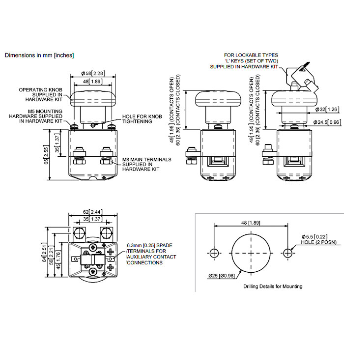 ED250LAB-2 | Albright 250A Battery Isolator Switch 96V Max.