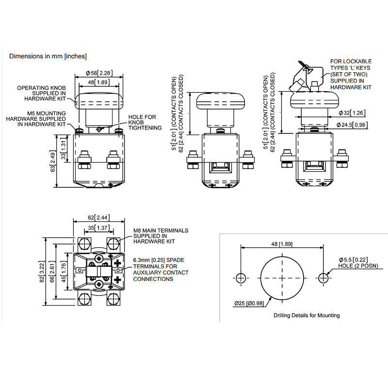 ED252L-1 | Albright 250A Battery Isolator Switch With Key