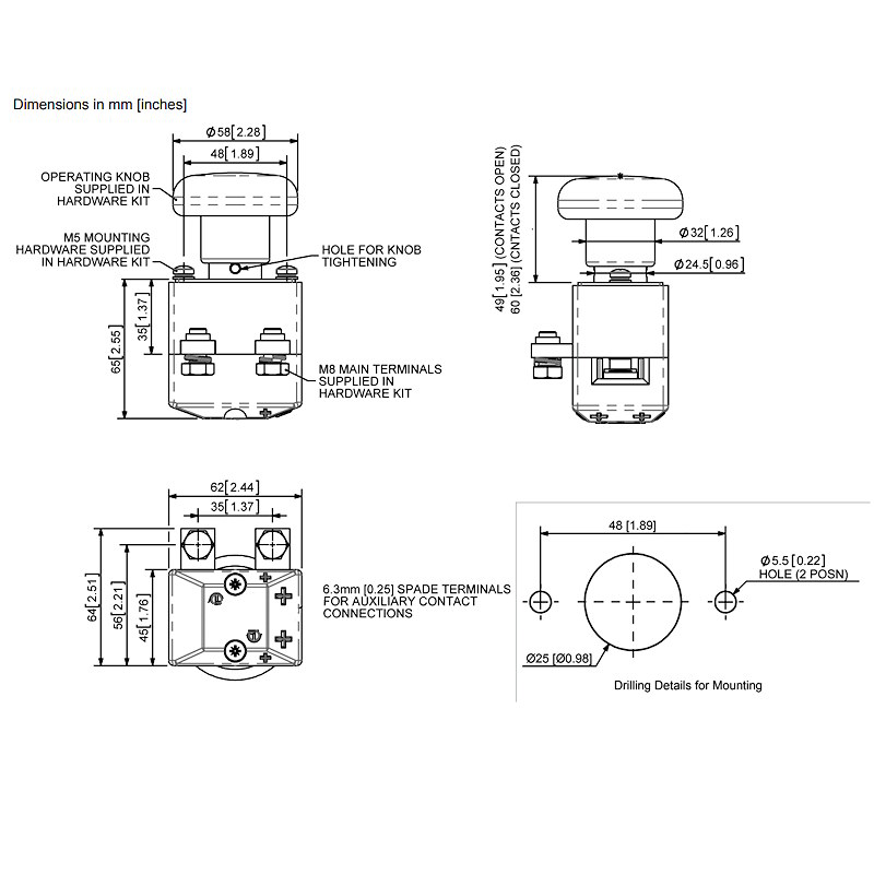 ED300-1 | Albright 300A at 48VDC Battery Isolator Switch