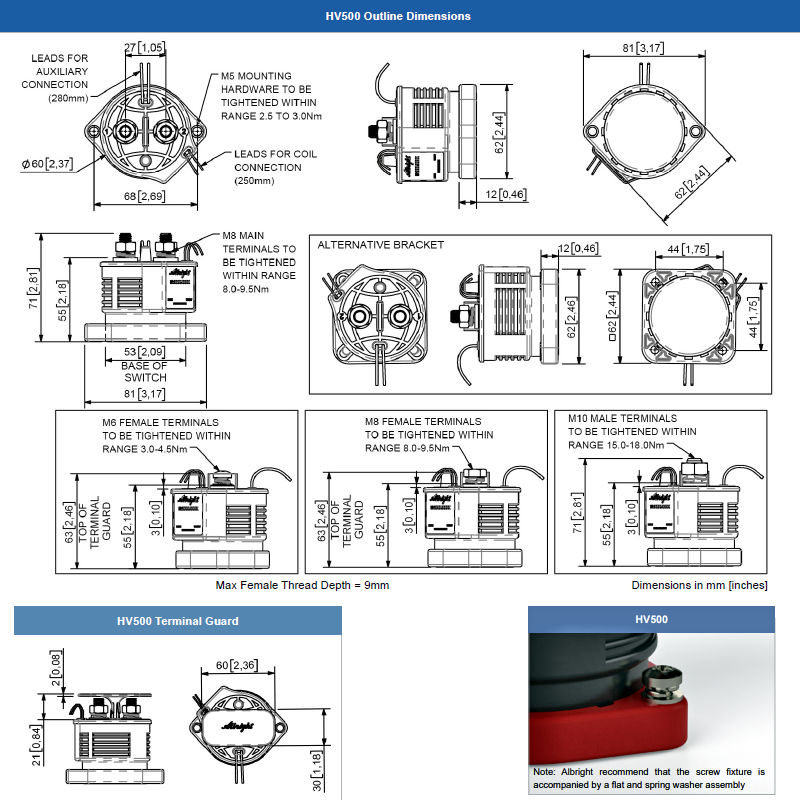 HV500AF-13 | Albright 12V Single-acting Contactor with Aux.