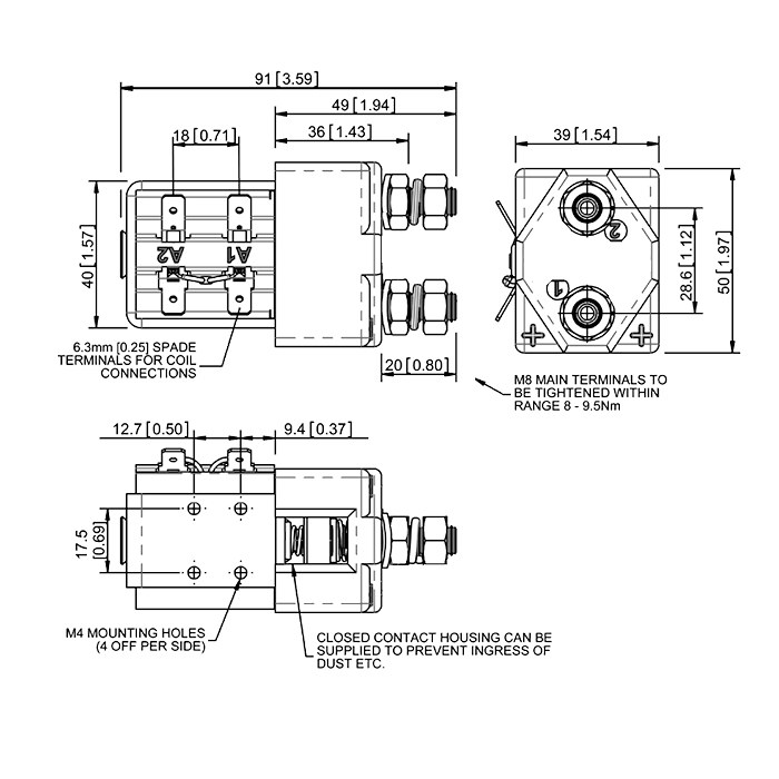 SU80-5016 | Albright 48VDC Single-acting Contactor 150A