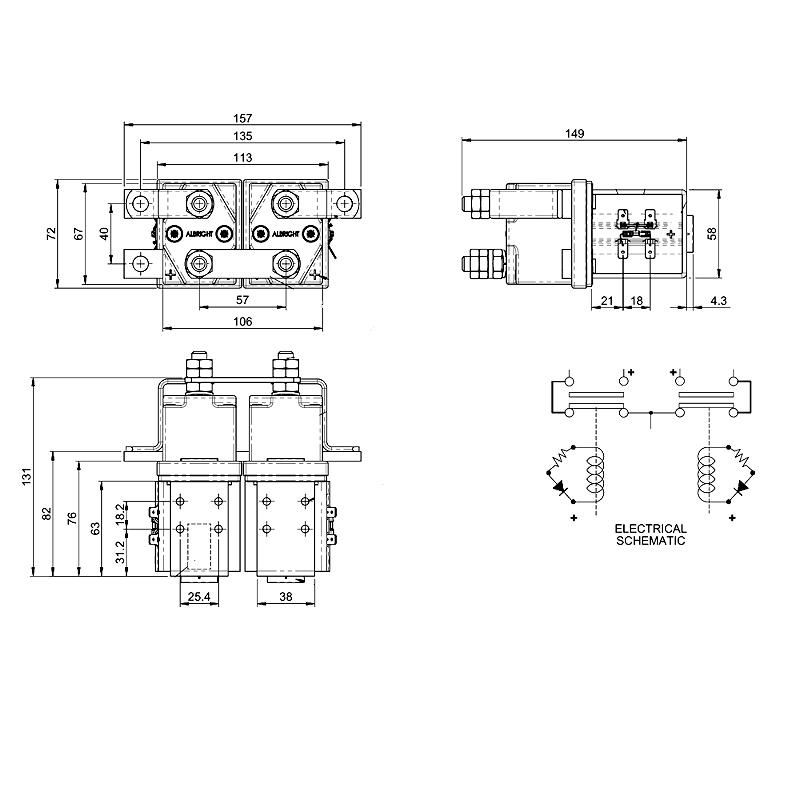 SW202N-256 | Albright 12VDC Motor-reversing Solenoid 250A