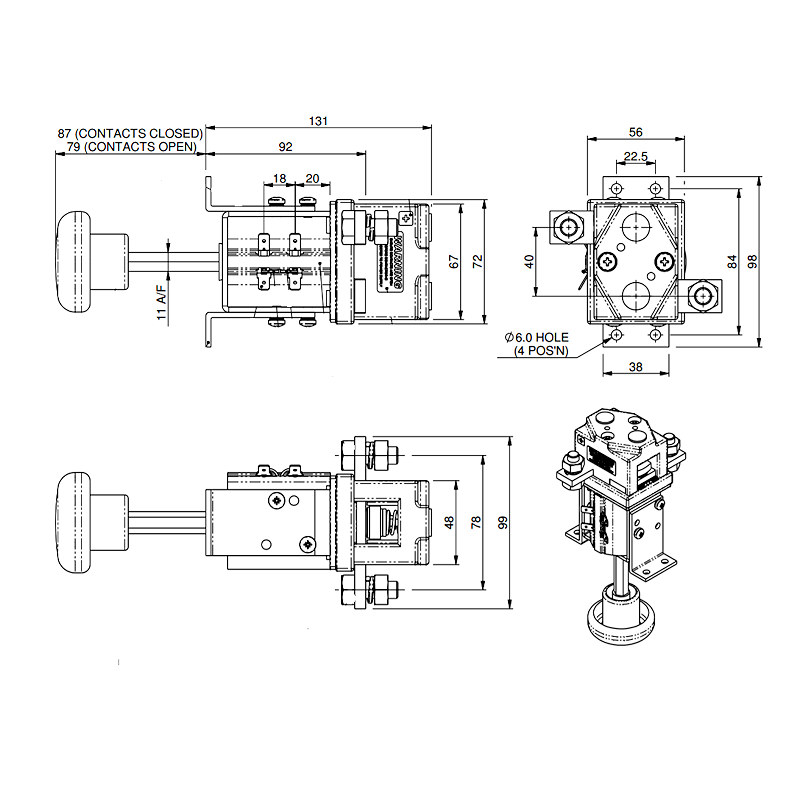 SW206-20M | Albright 24V Magnetically latched Contactor 250A