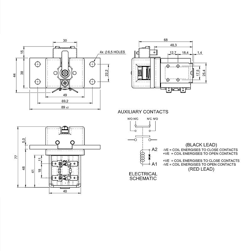 SW250A-1107M | Albright 60VDC Single-acting Contactor 250A