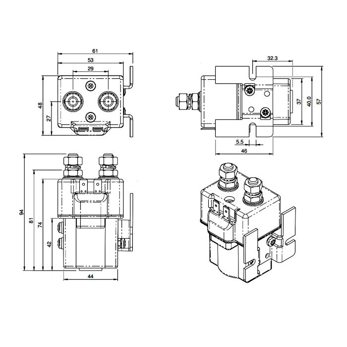 SW80-912PL | Albright 24V Sealed SPST Contactor IP66 100A
